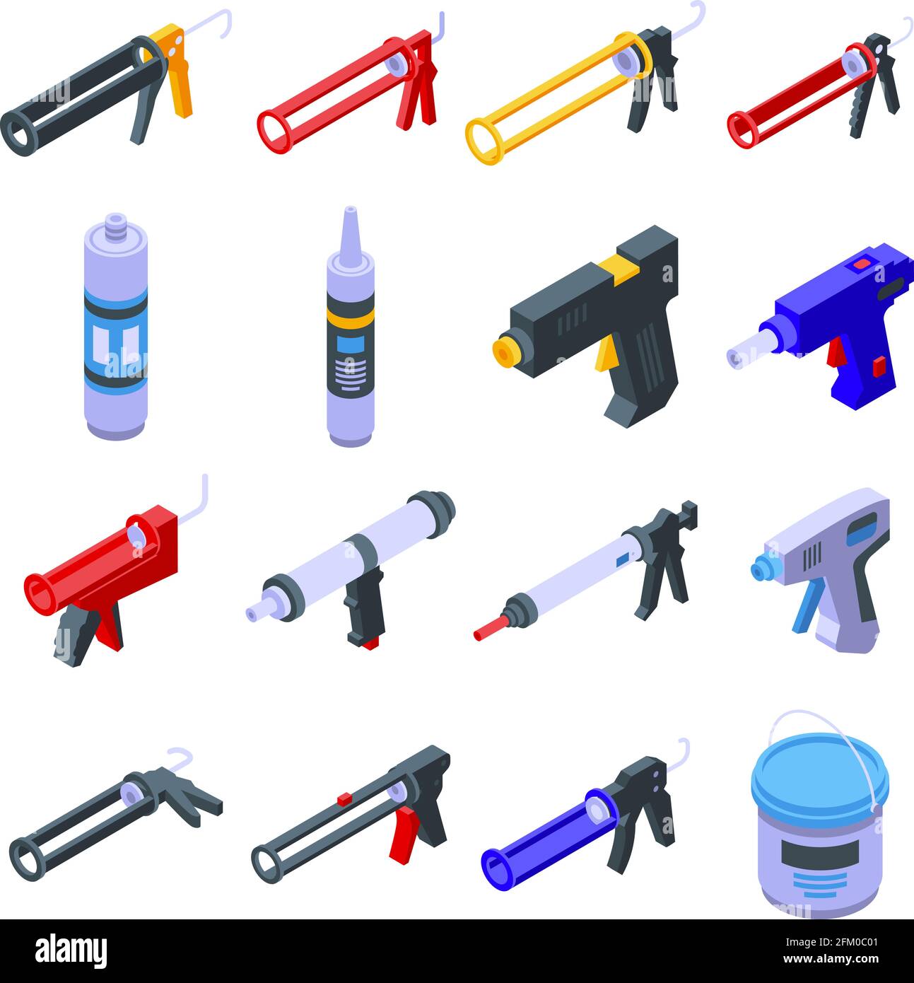 Silicone caulk gun icons set. Isometric set of silicone caulk gun ...