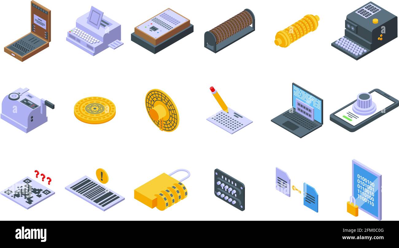 Cipher icons set. Isometric set of cipher vector icons for web design ...