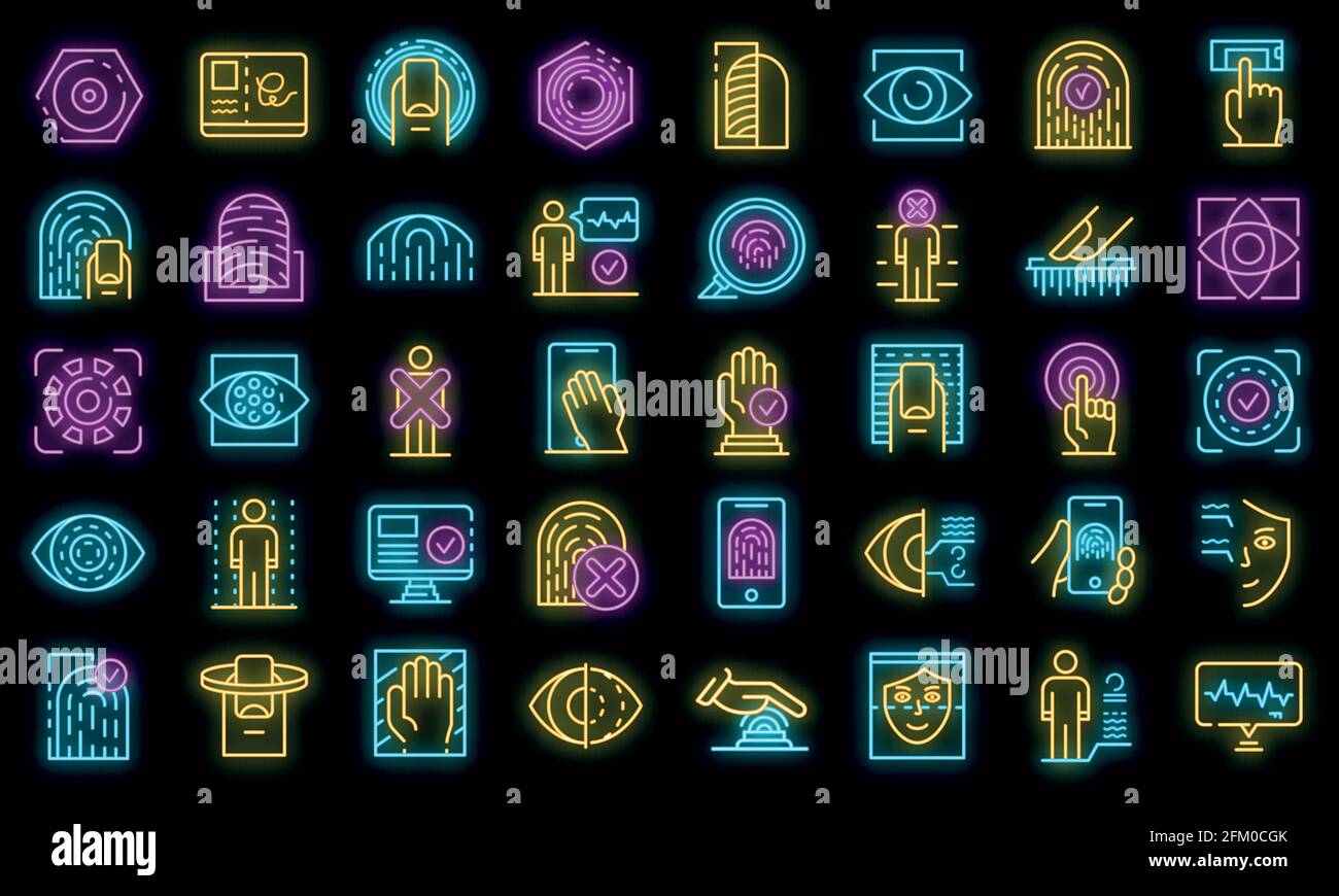 Biometric authentication icons set. Outline set of biometric authentication vector icons ...
