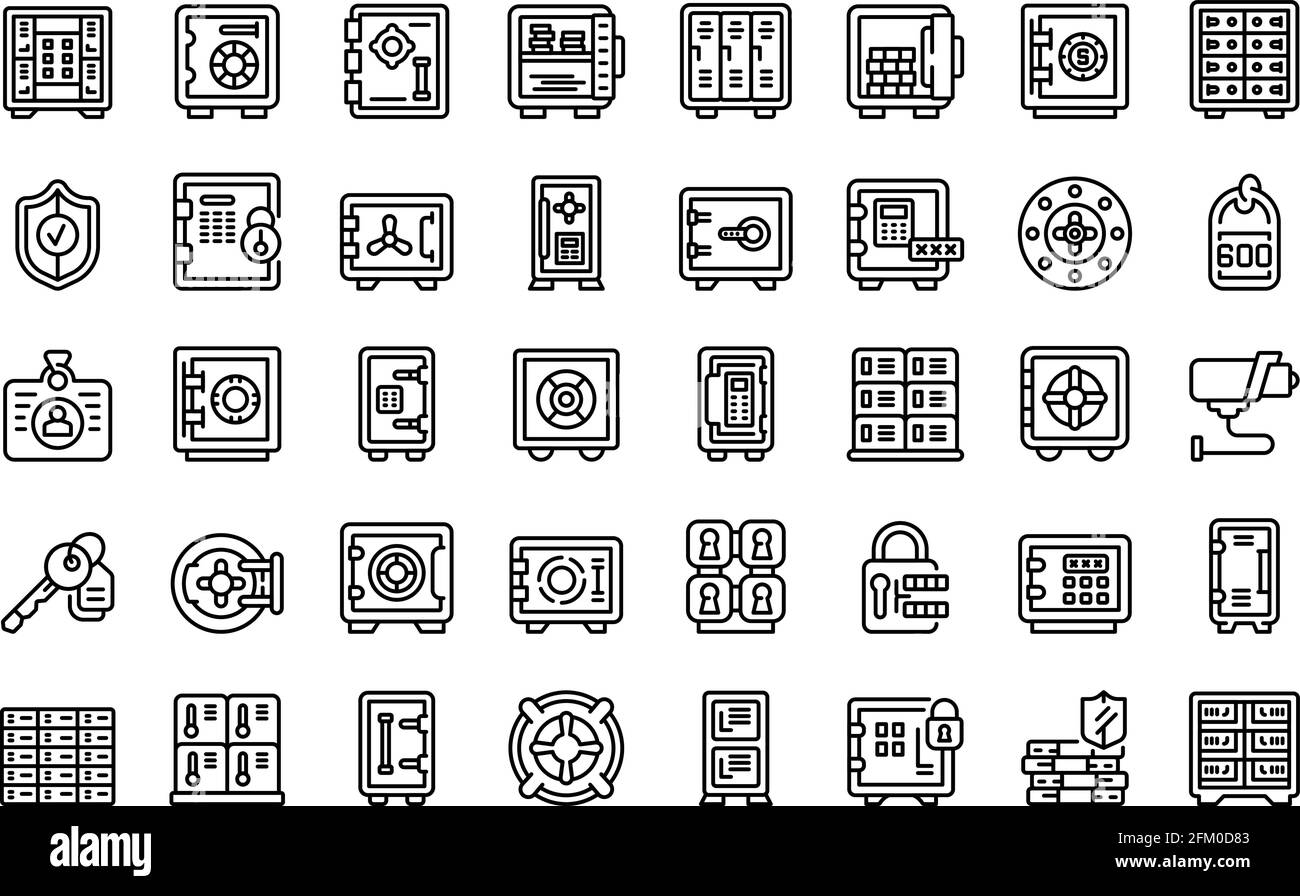 Deposit room icons set. Outline set of deposit room vector icons for ...