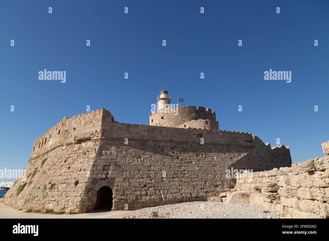 The Fort of St Nicholas in the city of Rhodes in Greece. The 15th ...