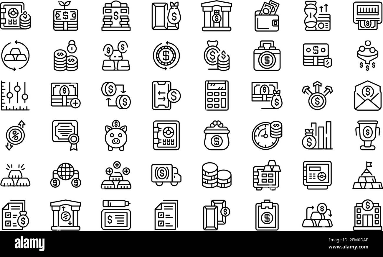 Bank reserves icons set. Outline set of bank reserves vector icons for ...