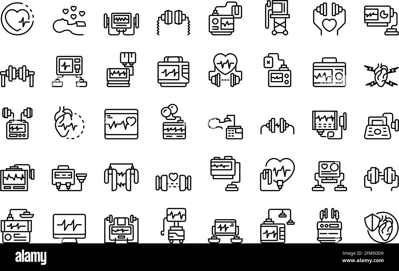 Defibrillator icons set. Outline set of defibrillator vector icons for web design isolated on ...