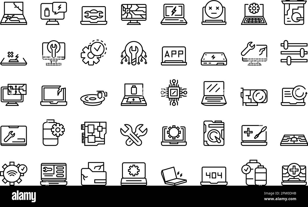 Laptop repair icons set. Outline set of laptop repair vector icons for ... Laptop repair icons set. Outline set of laptop repair vector icons for ...