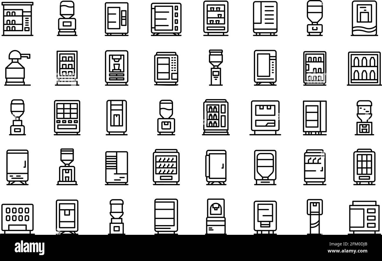 Drink machine icons set. Outline set of drink machine vector icons for ...