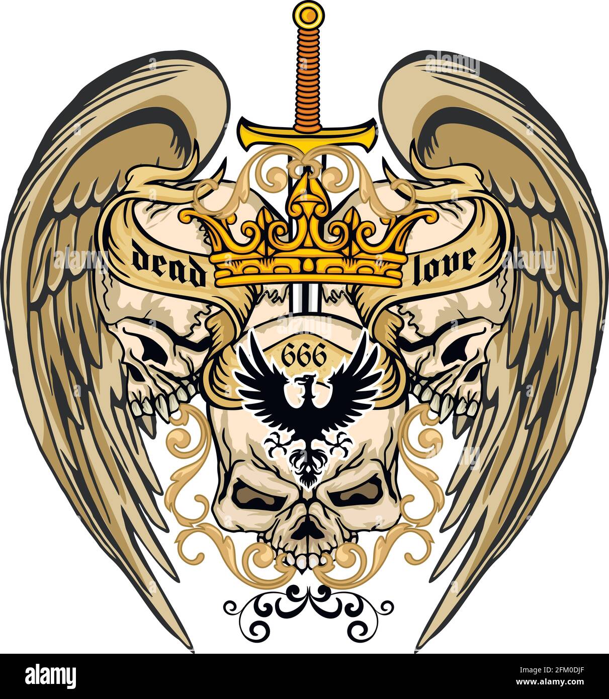 Gothic sign with skull and wings, grunge vintage design t shirts Stock ...