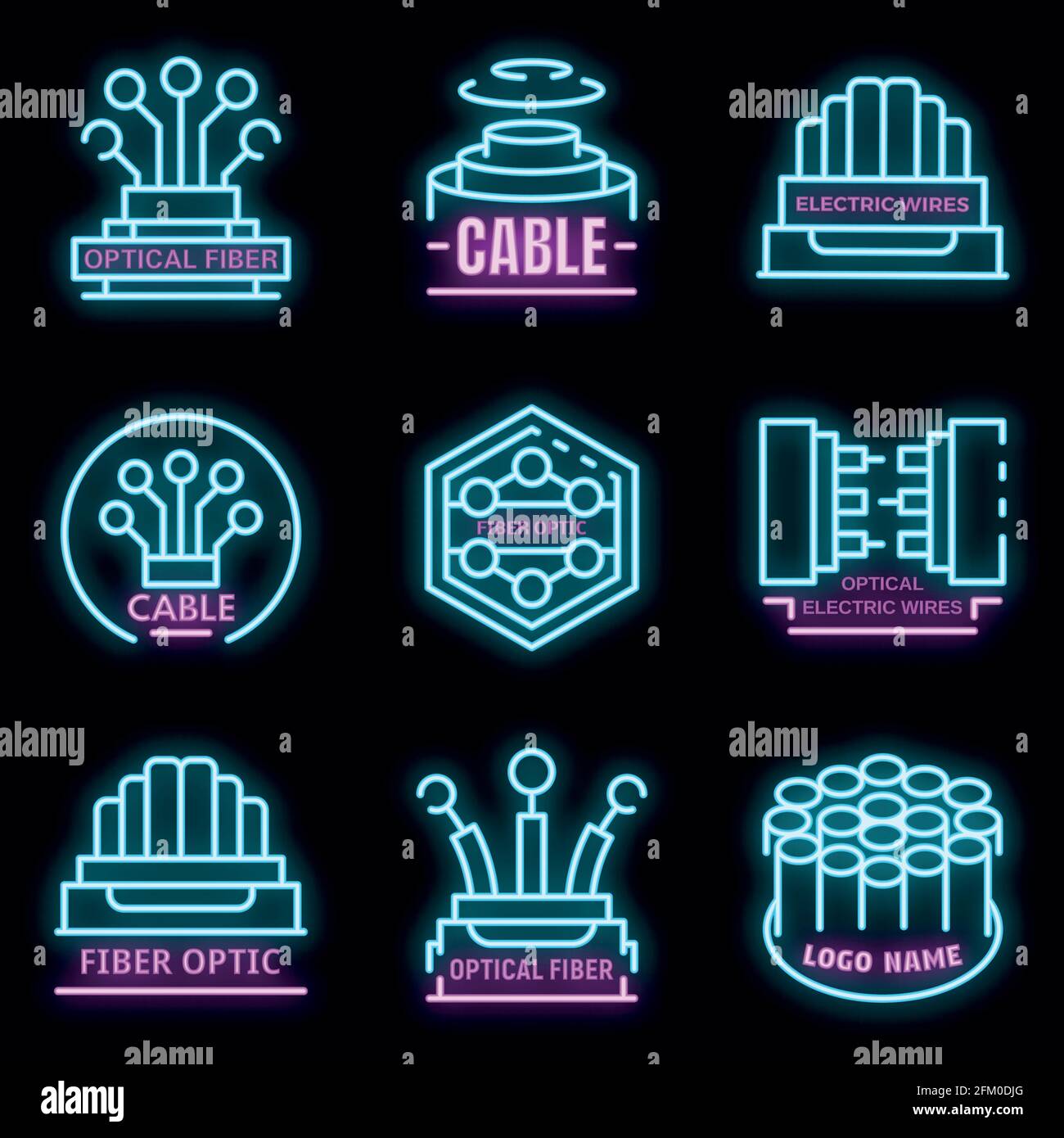Optical fiber logo set. Outline set of optical fiber vector logo ...