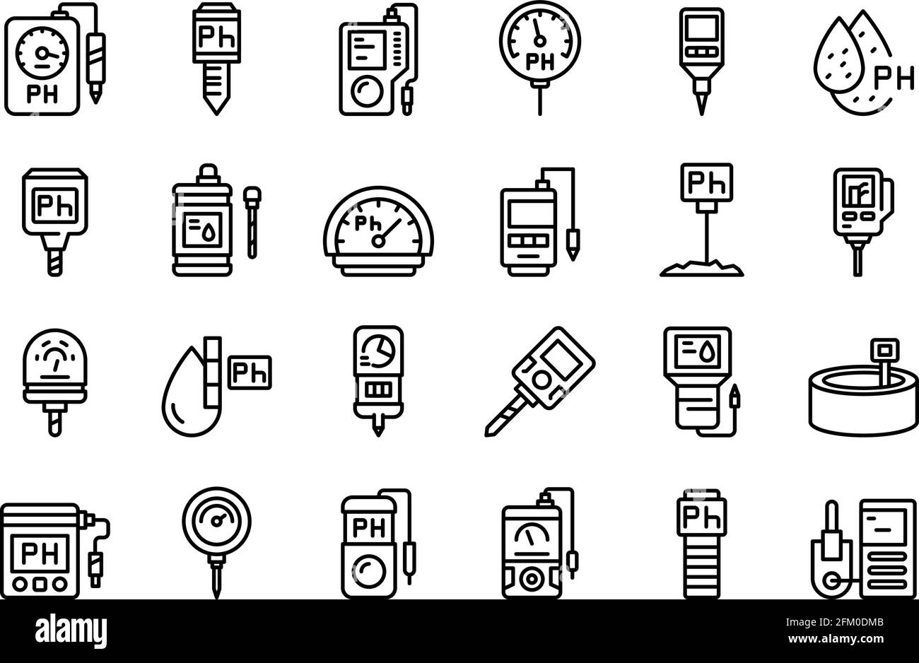 Ph meter icons set. Outline set of ph meter vector icons for web design ...