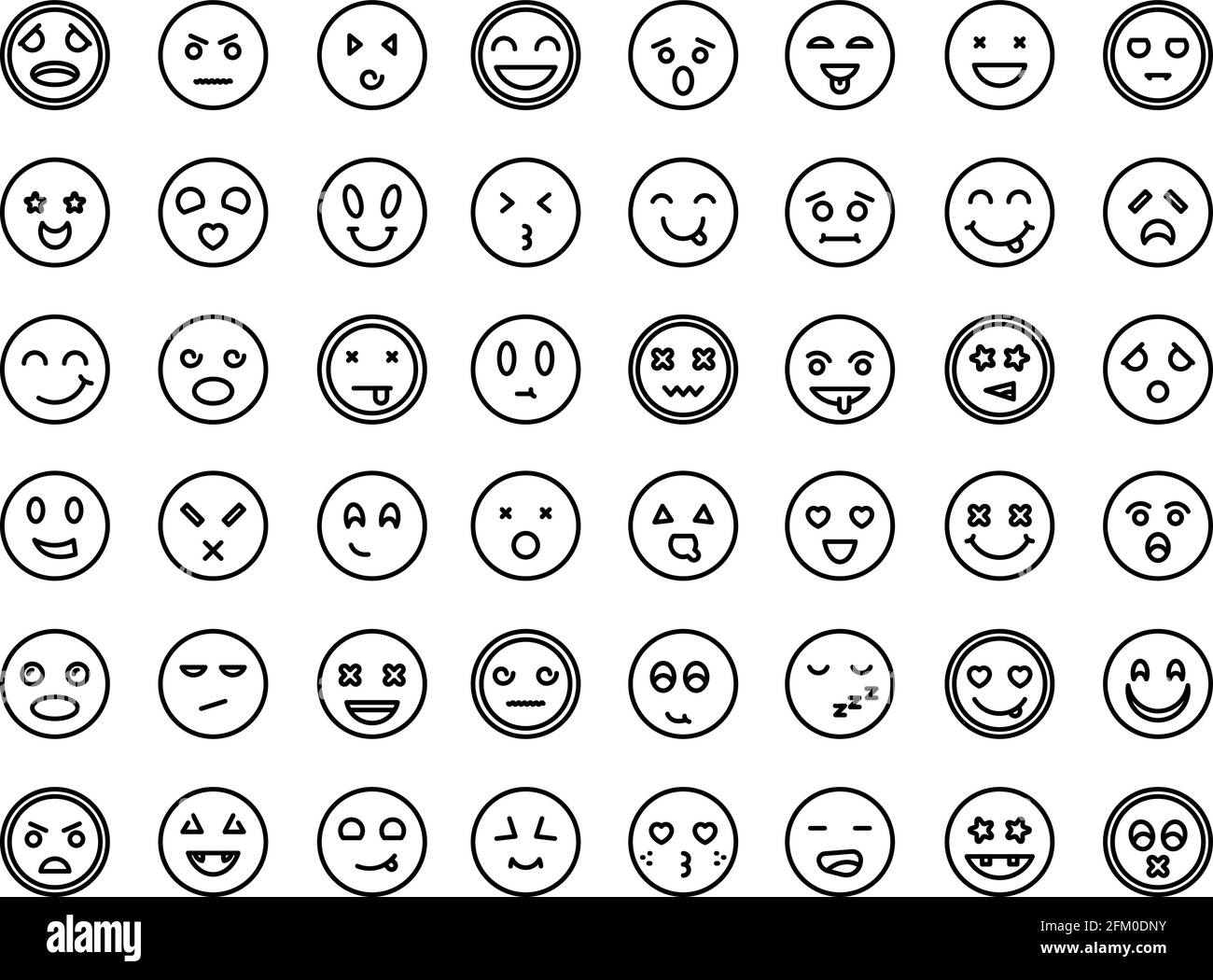 Smiling faces icons set. Outline set of smiling faces vector icons for ...