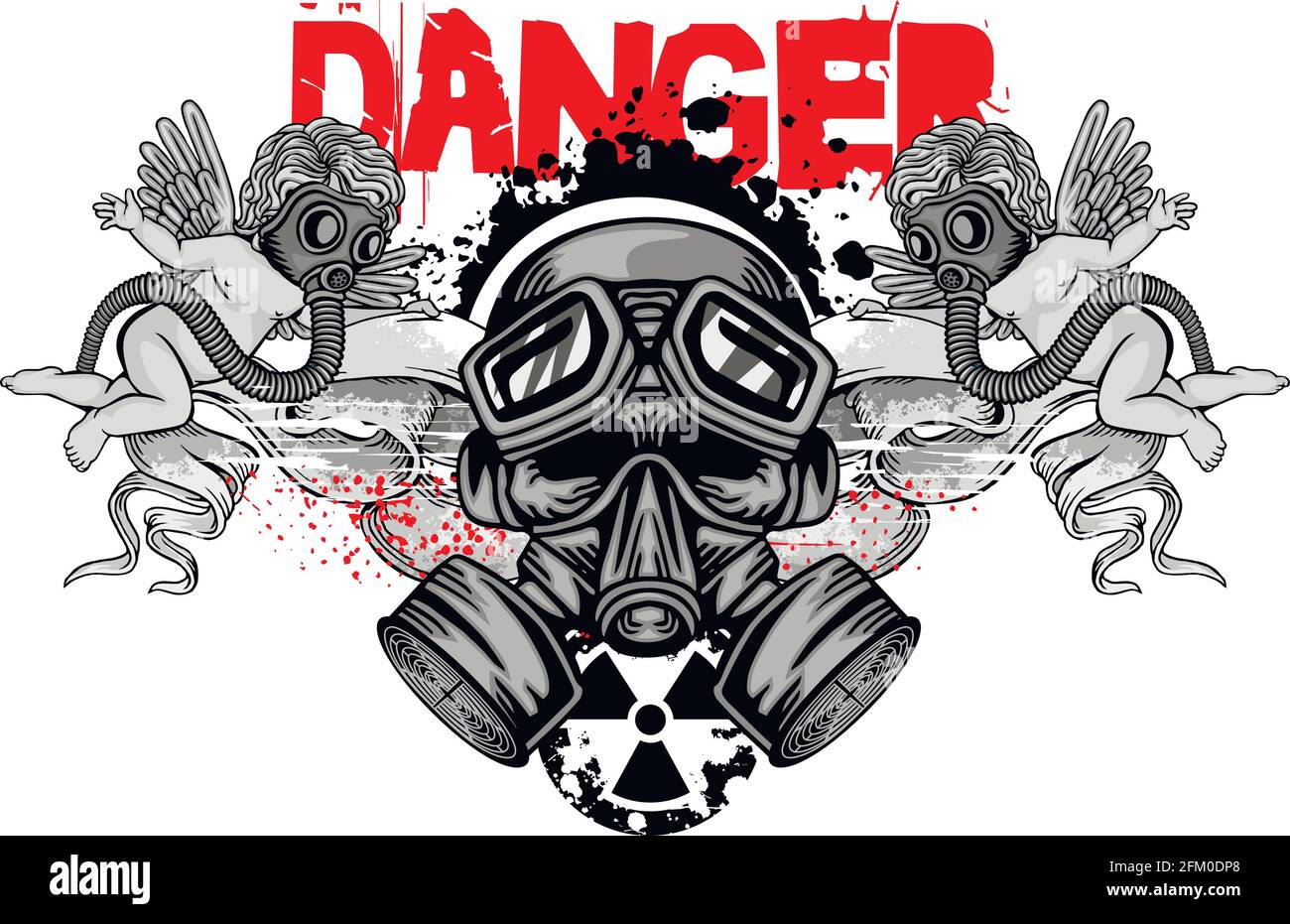 post-apocalypse sign with skull and gas mask, grunge vintage design t ...