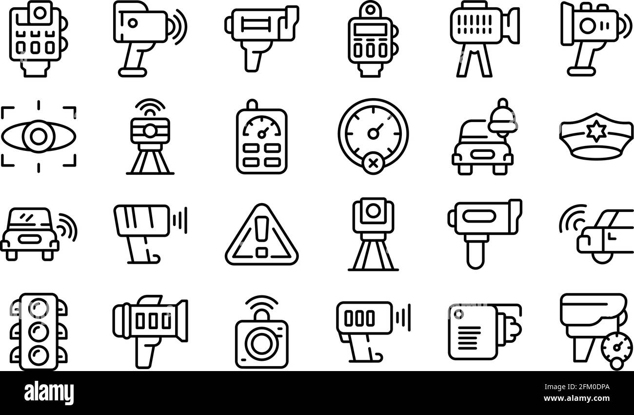 Speed radar icons set. Outline set of speed radar vector icons for web ...