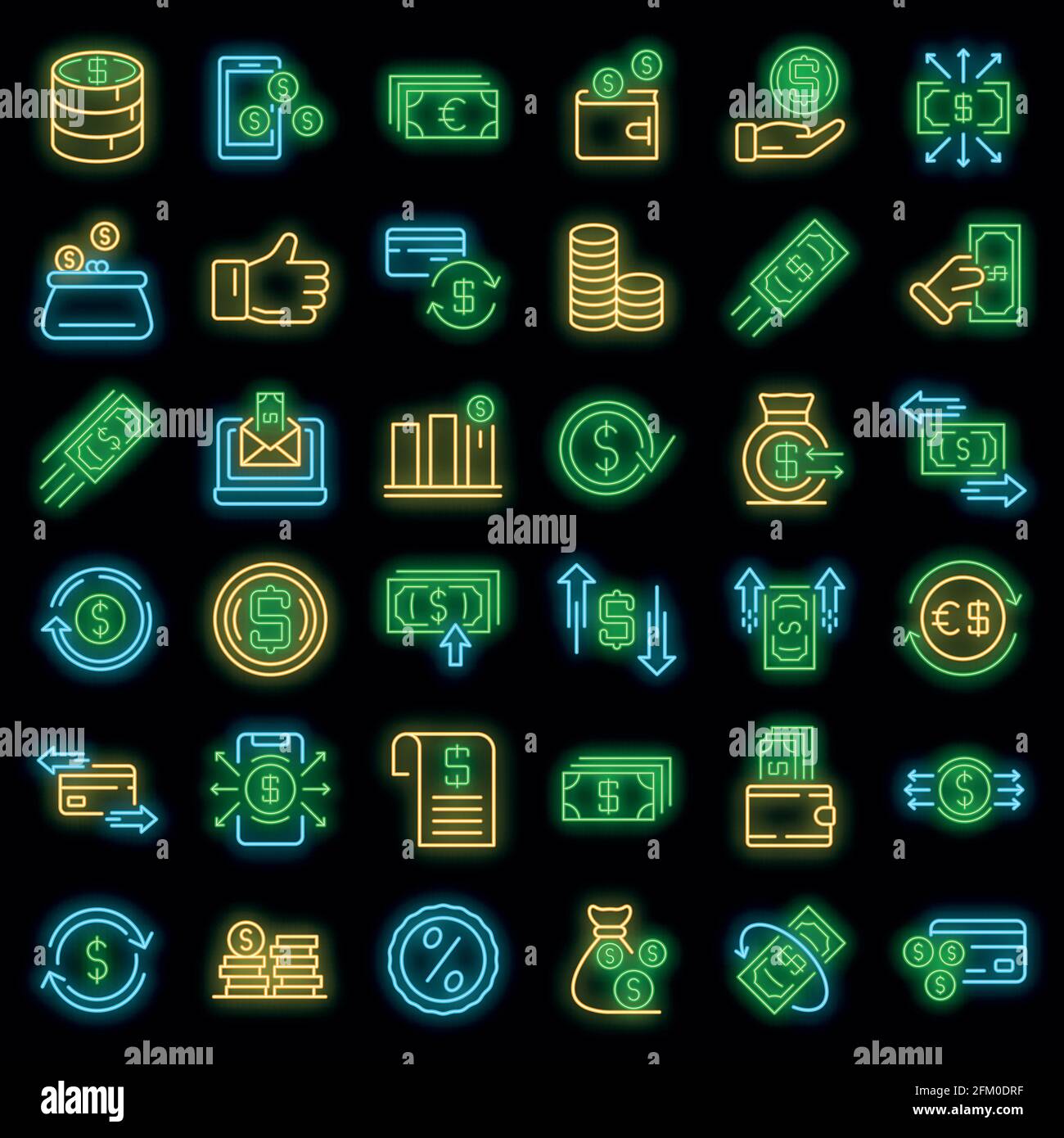 Cash back icons set. Outline set of cash back vector icons neoncolor on ...