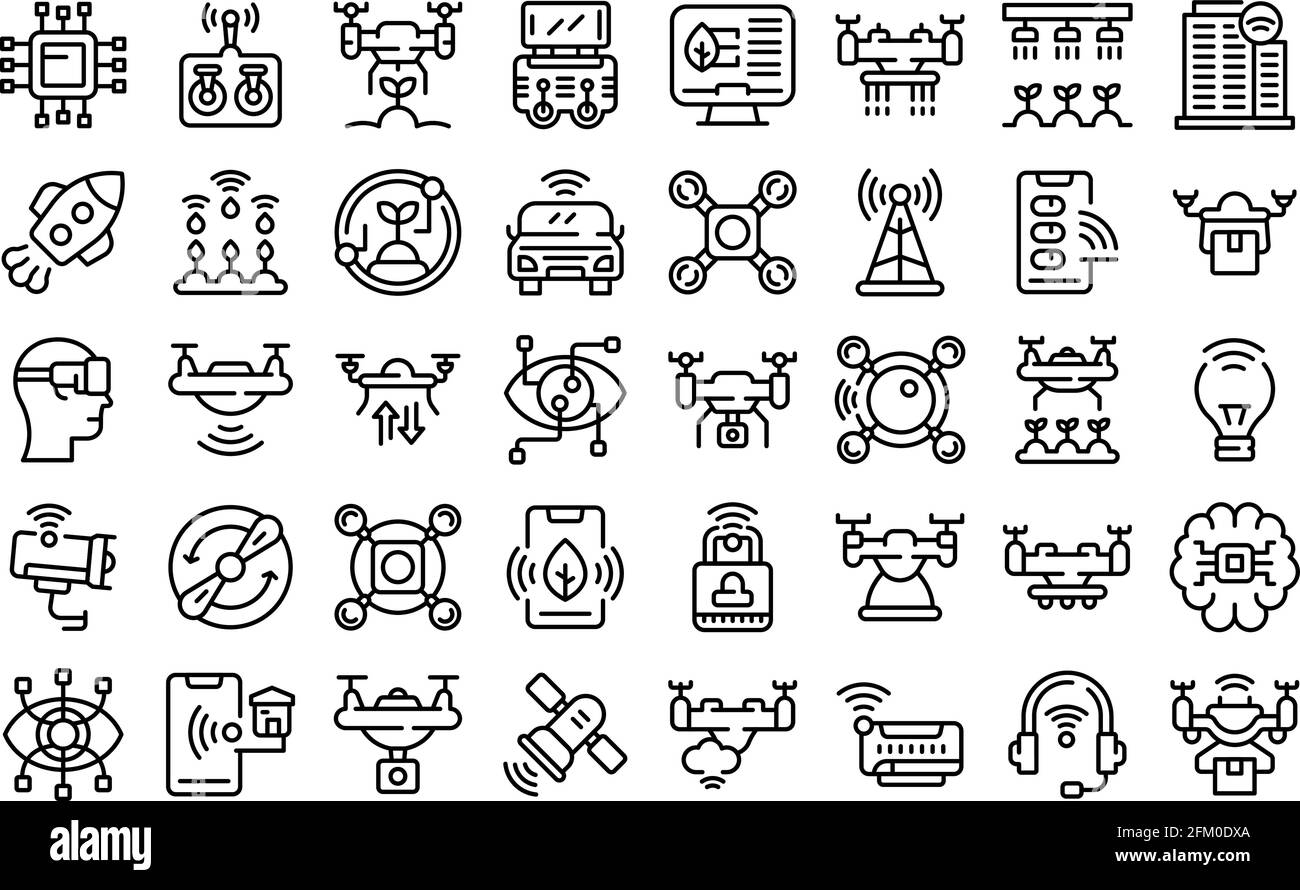 Drone Technology Icons Set Outline Set Of Drone Technology Vector Icons For Web Design Isolated