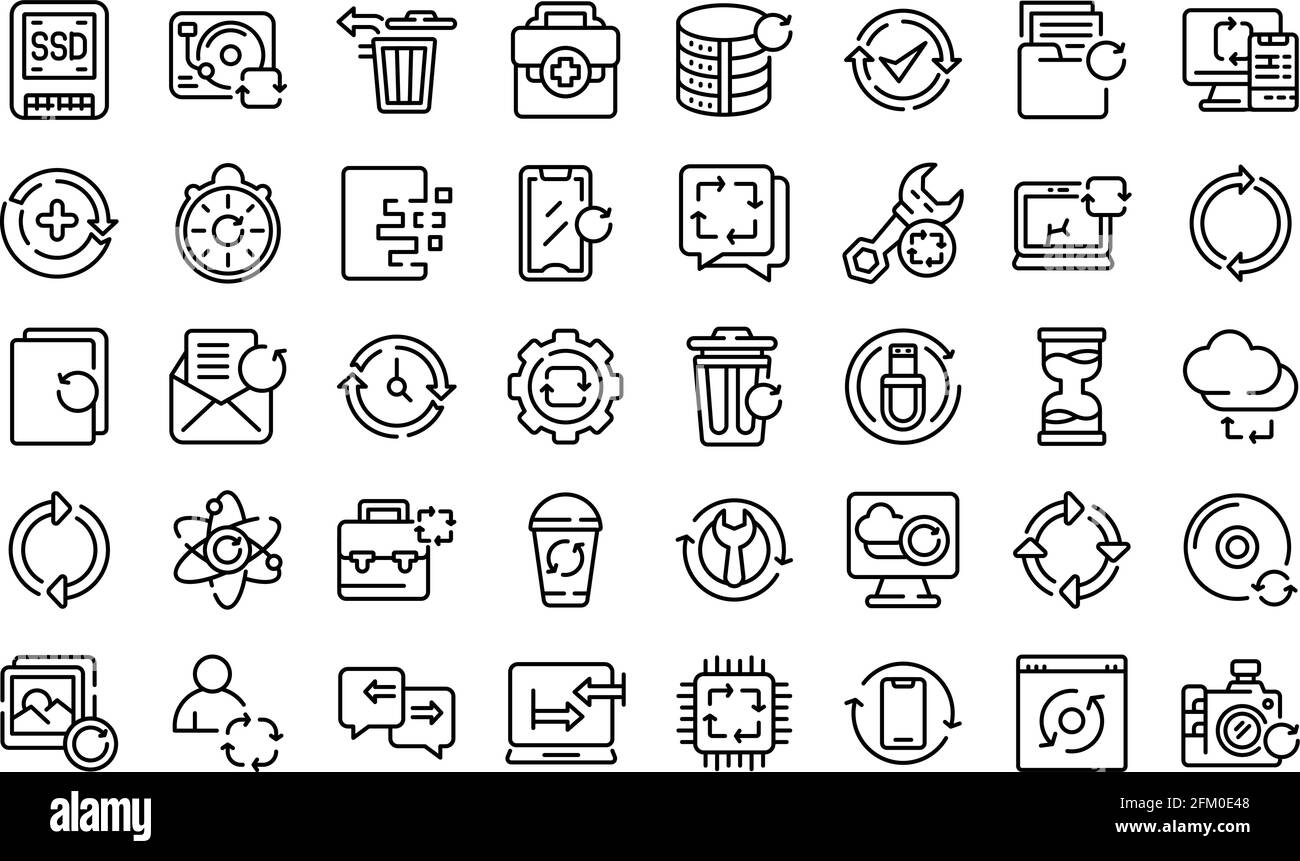 Regeneration icons set. Outline set of regeneration vector icons for ...