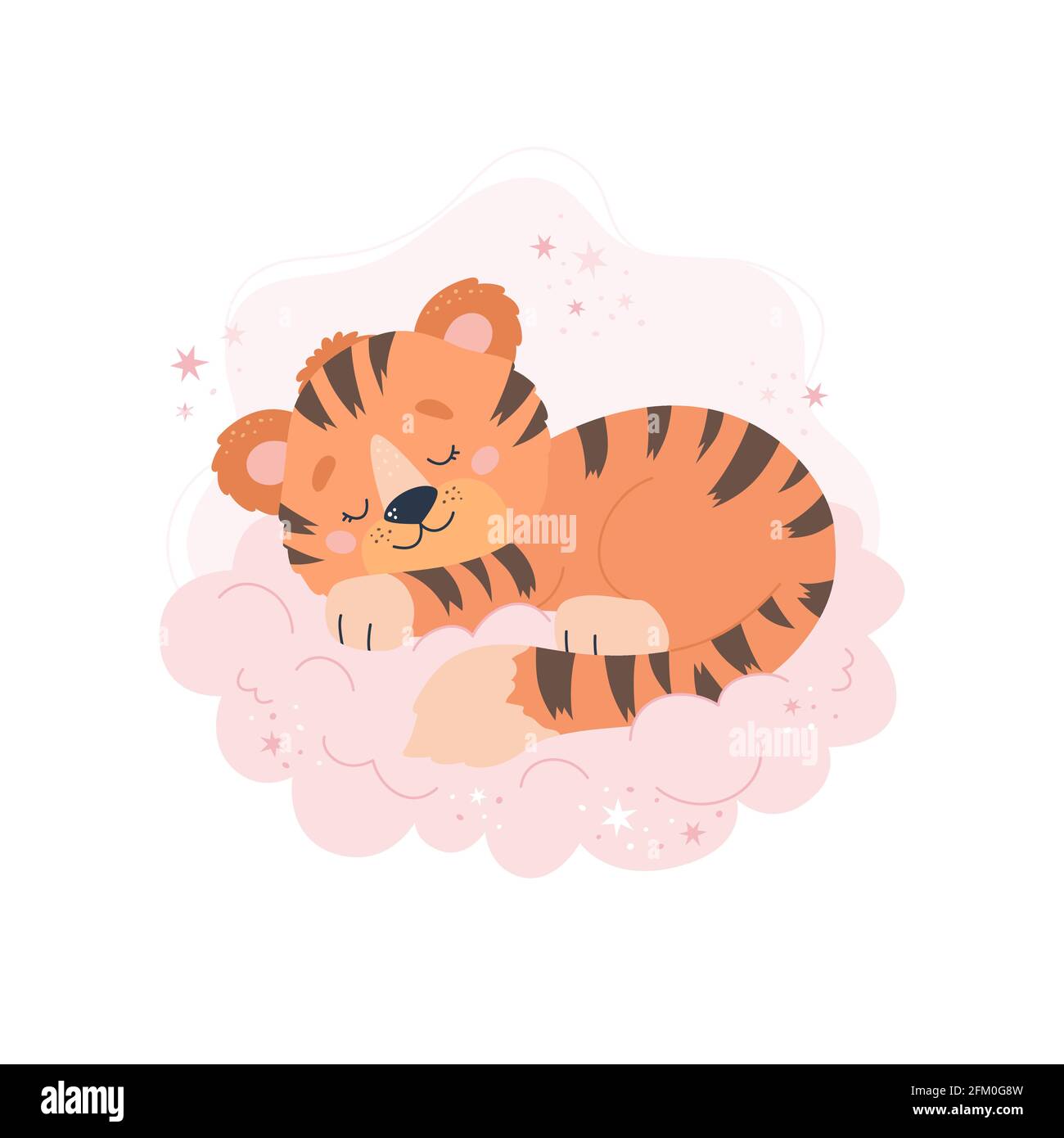 Cute tiger sleeping on cloud. Baby animal concept illustration for ...