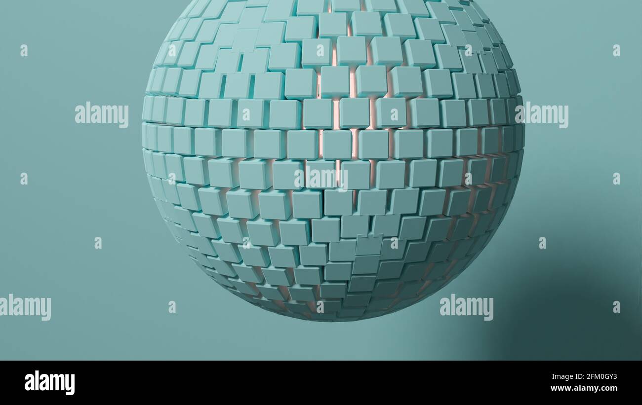 3D Illustration. of turquoise sphere composed of cubes Stock Photo - Alamy