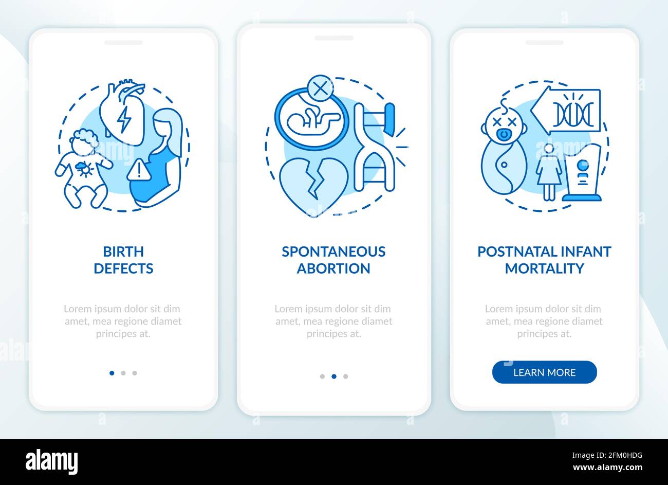 Genetic defects results blue onboarding mobile app page screen with ...
