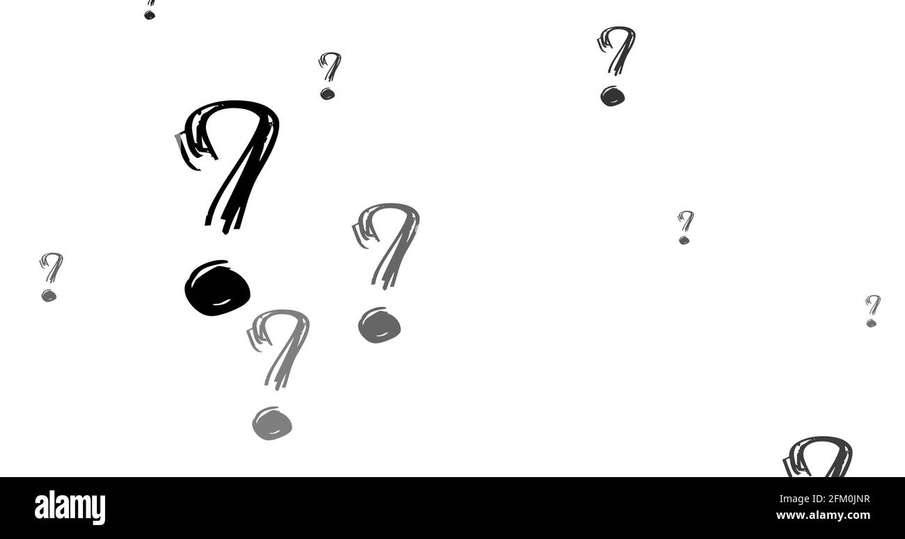 Illustration of multiple grey and black handwritten question marks on ...