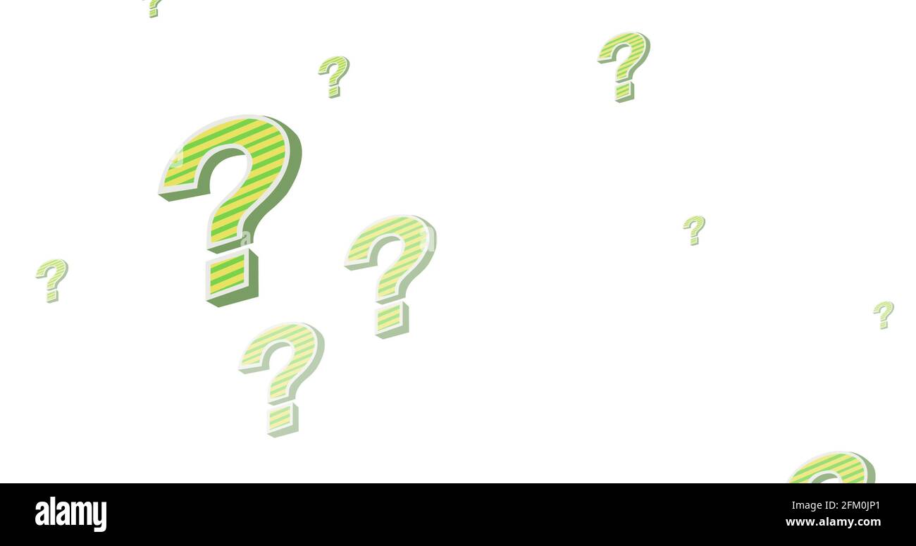 Illustration of multiple striped green question marks on white ...
