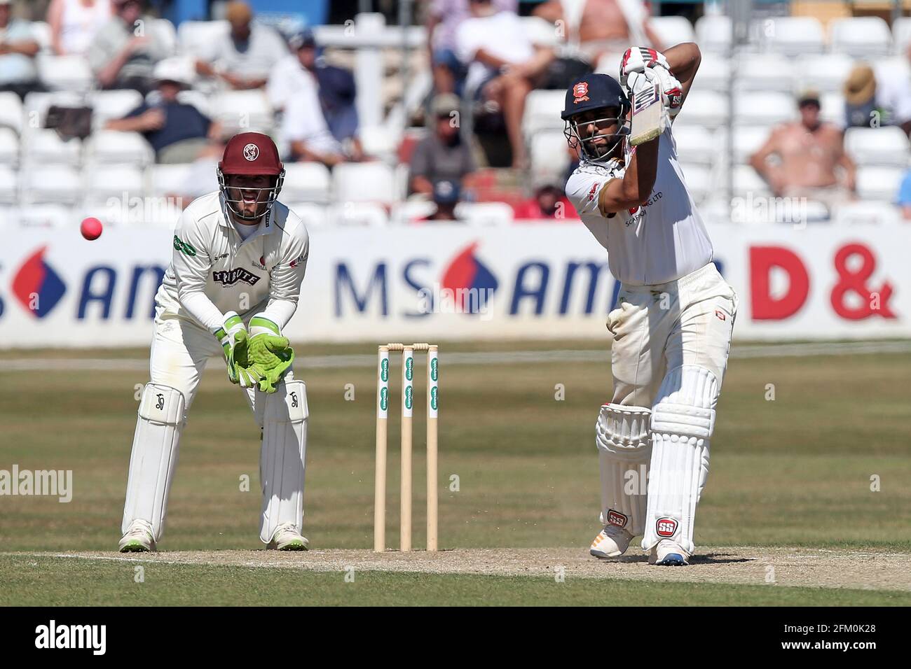 Ravi Bopara of Essex in batting action as Steven Davies looks on from ...