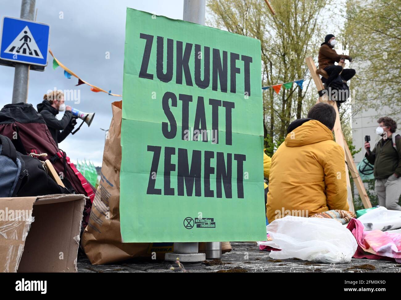 Leimen, Germany. 05th May, 2021. A street blockade takes place in front ...