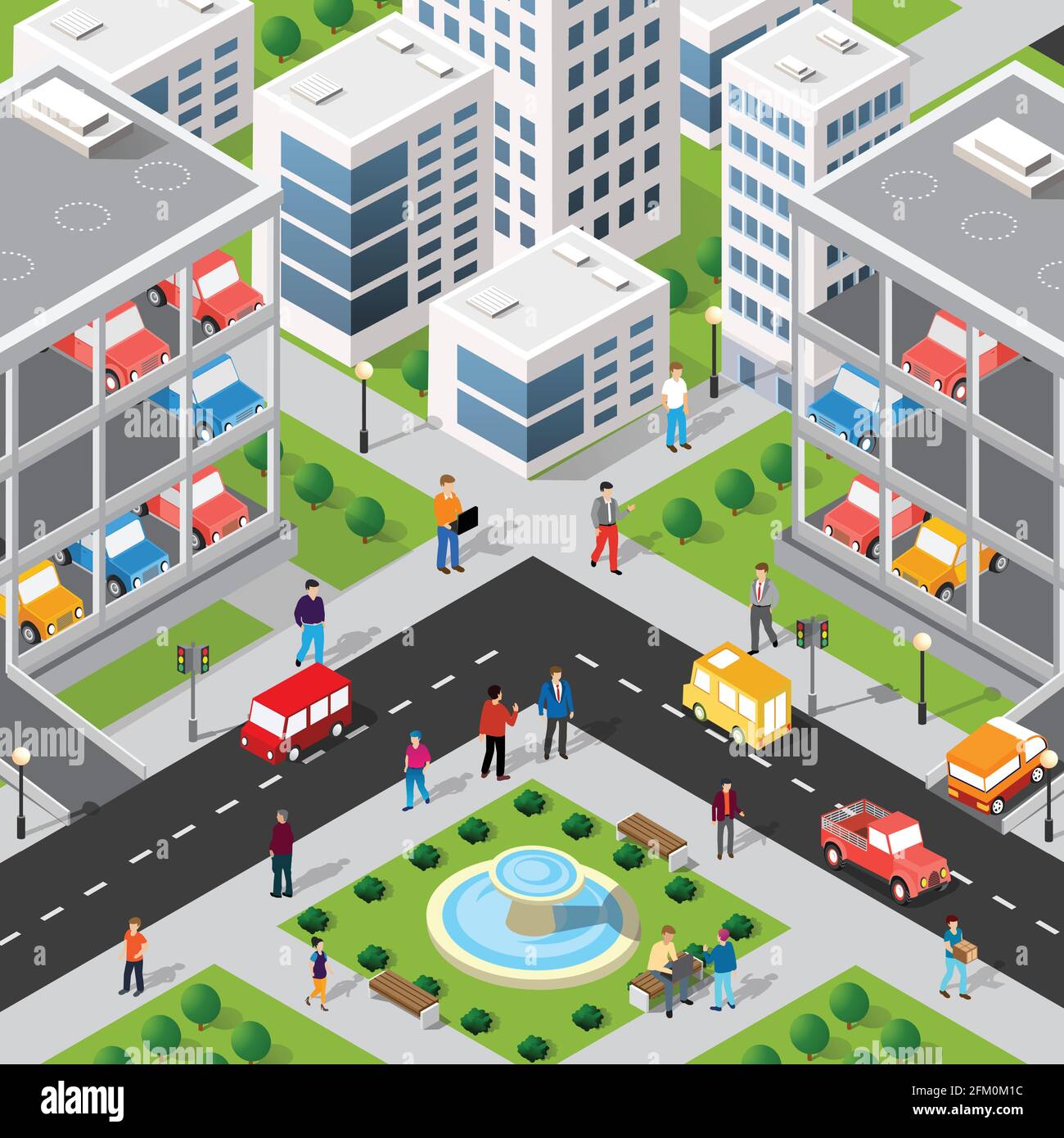 Isometric 3D illustration of the city quarter with houses Stock Vector ...