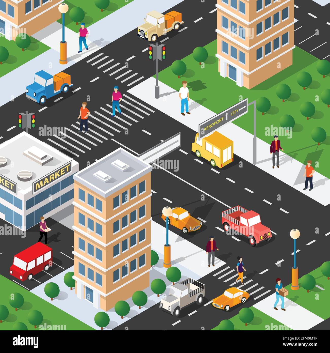 Isometric 3D illustration of the city quarter with houses Stock Vector ...