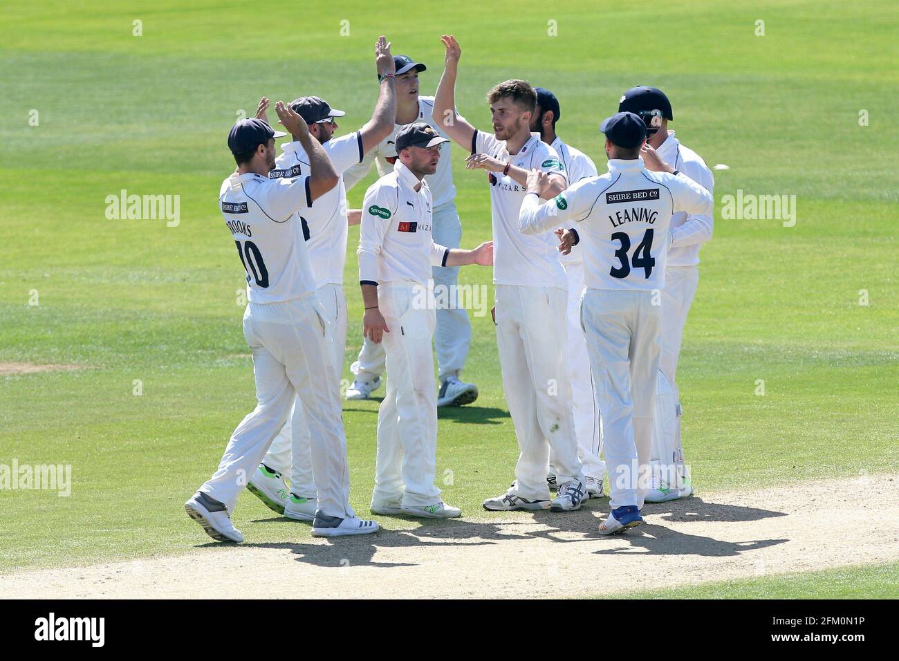 Ben Coad of Yorkshire celebrates taking the wicket of Simon Harmer ...