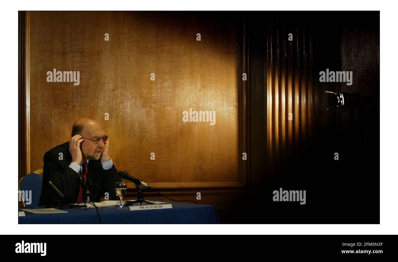 Sir Alan Budd at the press conf re the enquiery into allegations that ...