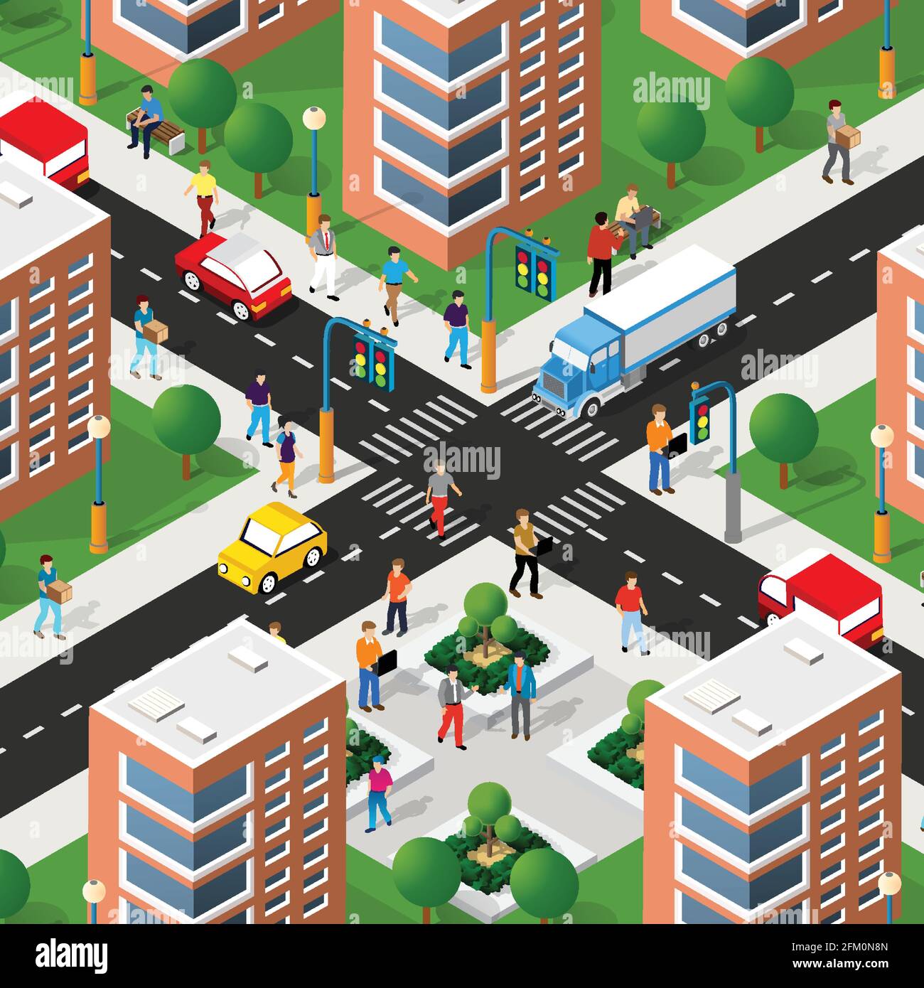 Isometric 3d street downtown architecture district part Stock Vector ...