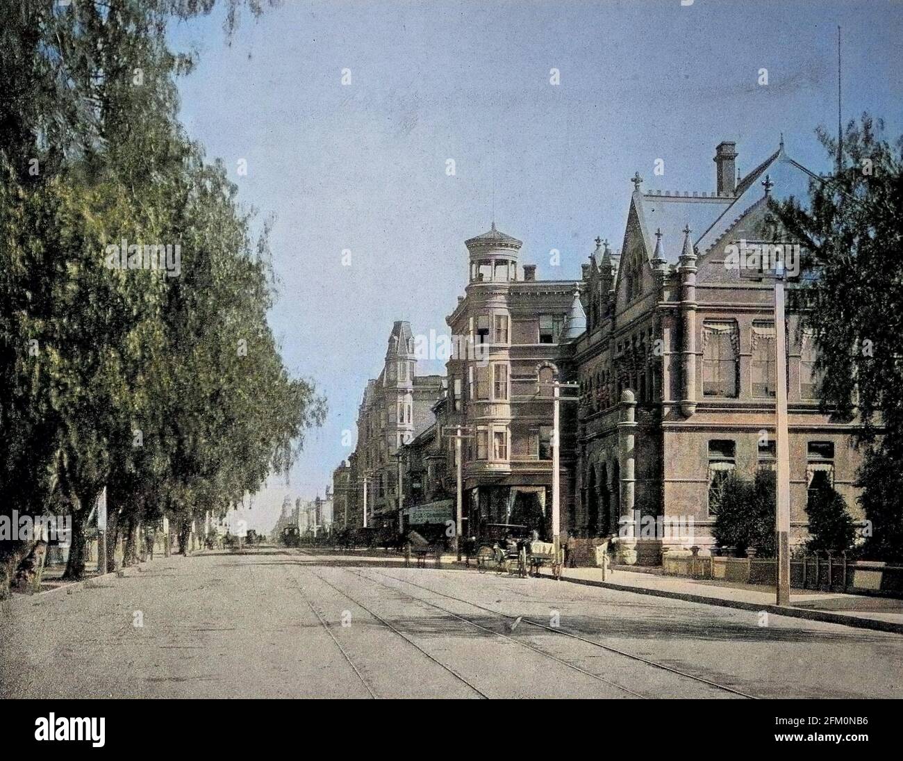 United States of America, houses and trees along Main Street in Los ...