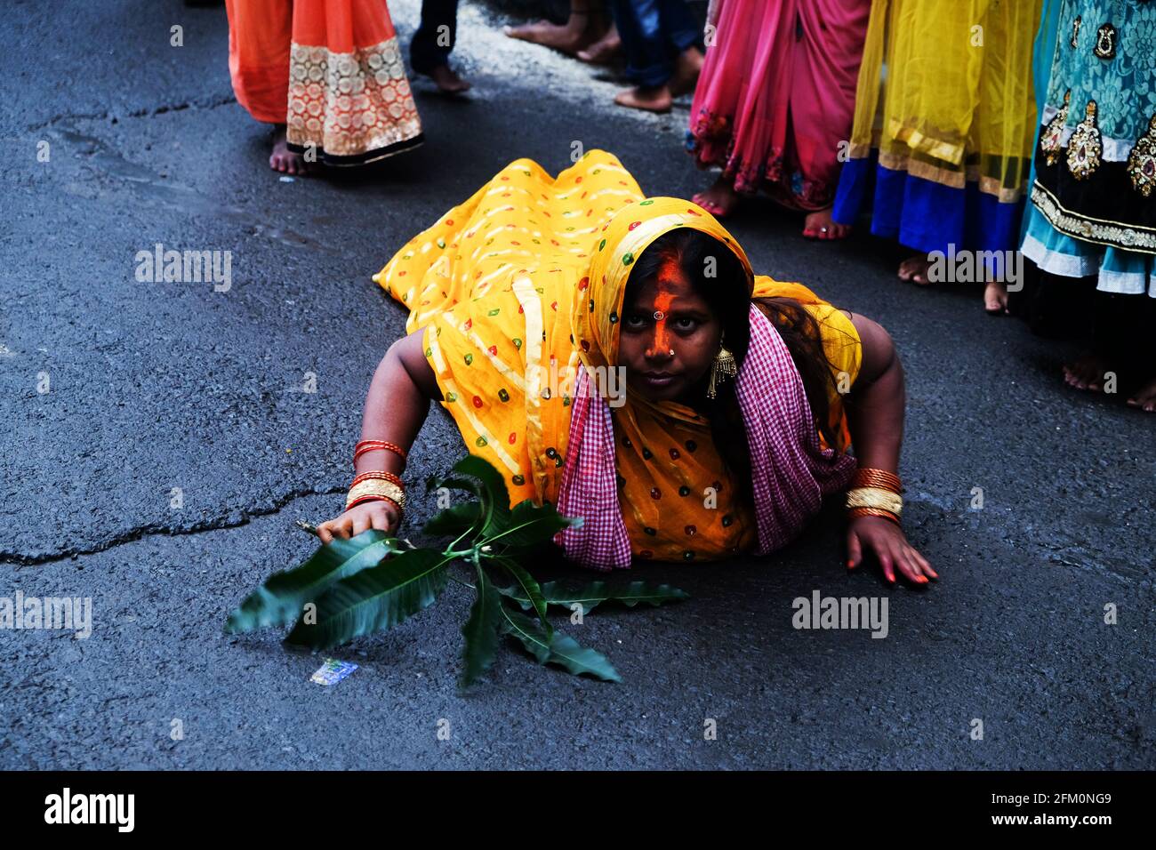 KOLKATA, INDIA - Nov 21, 2020: The Chat puja ritual in the river Ganga ...