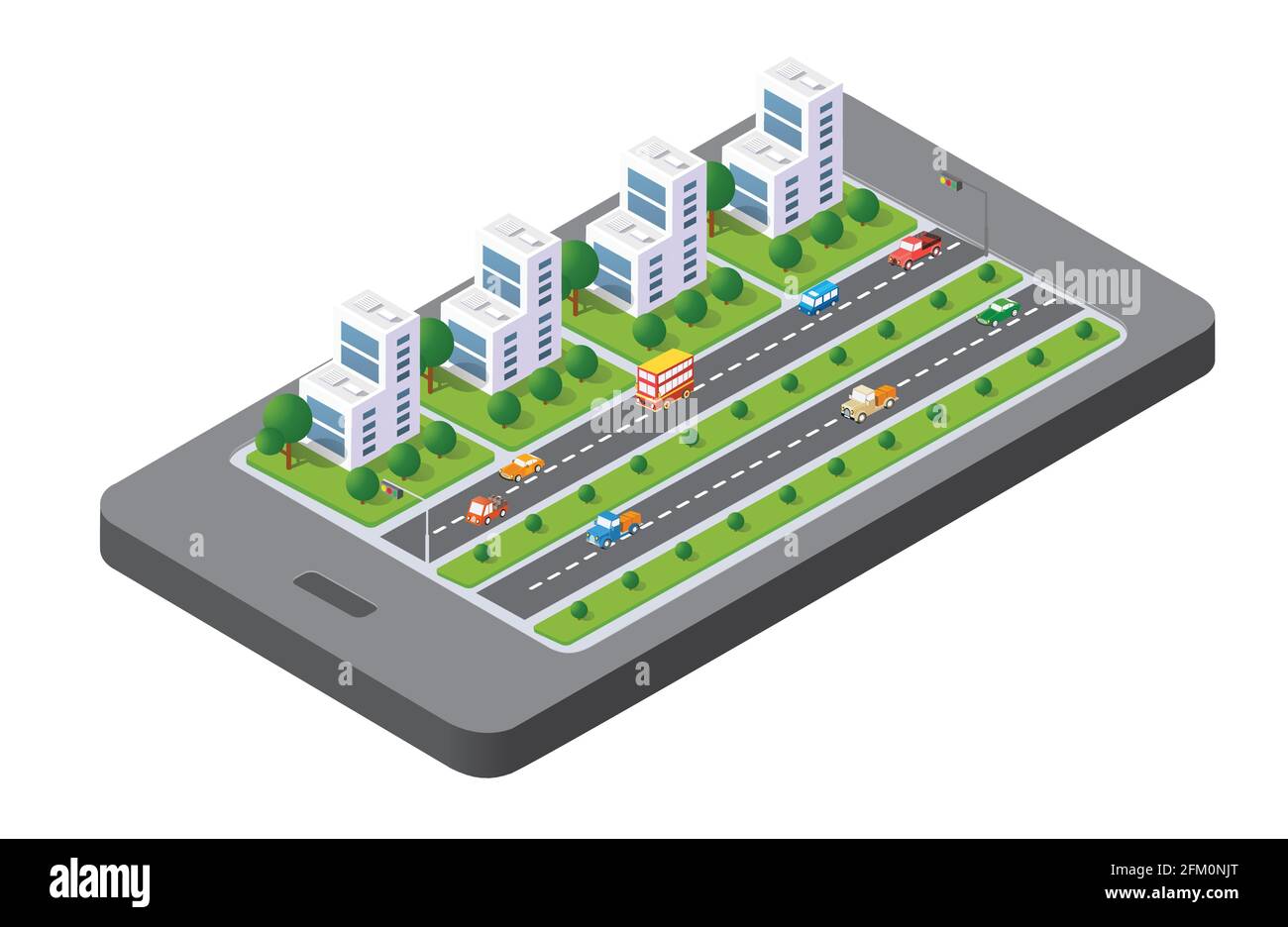 3D map of isometric city mobile phone on the street. Navigation ...