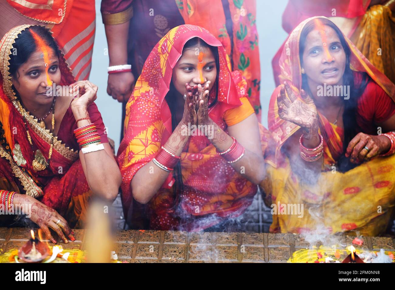 KOLKATA, INDIA - Nov 21, 2020: The Chat puja ritual in the river Ganga ...