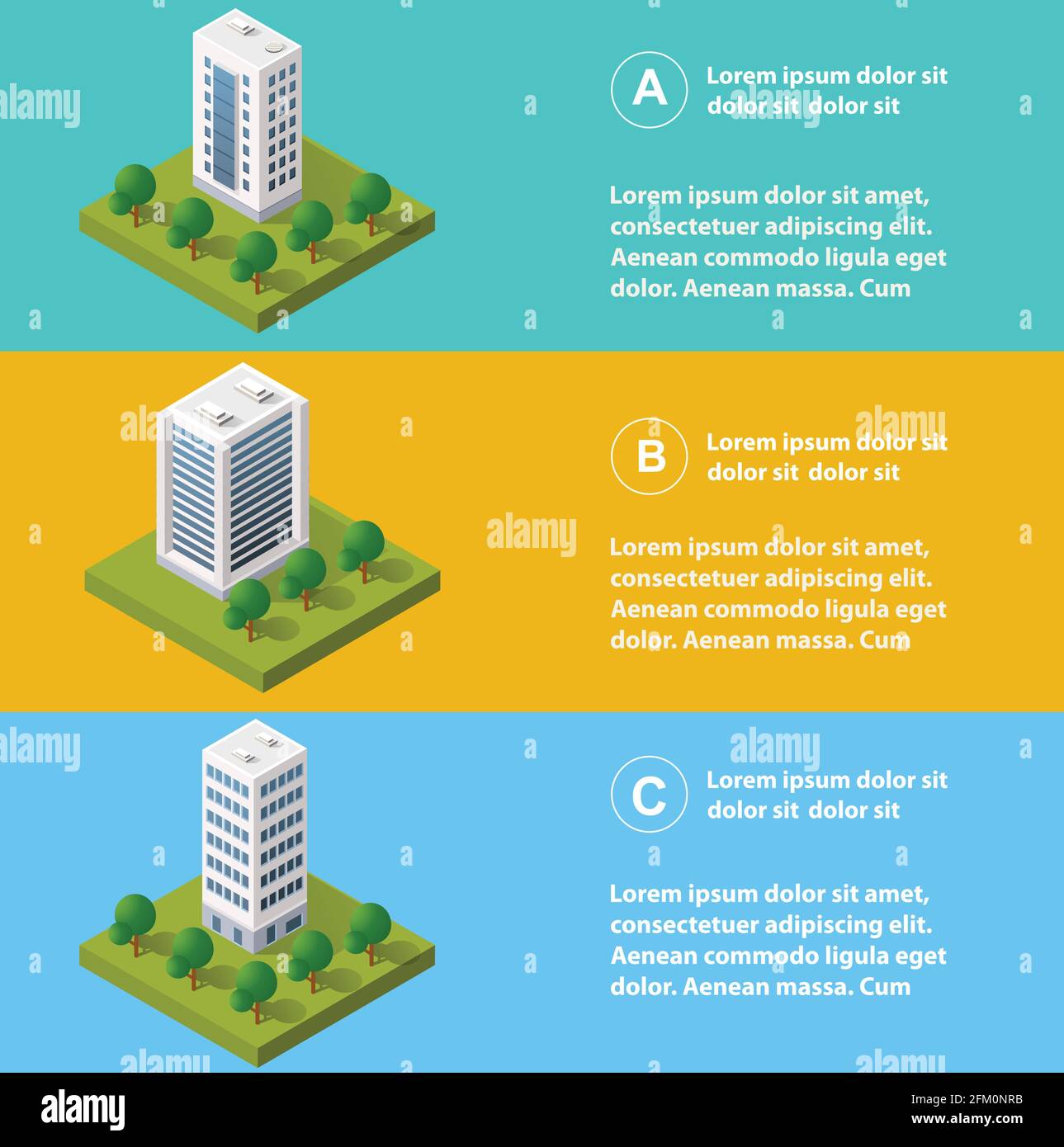City infographics in isometric with skyscrapers, streets, and trees ...