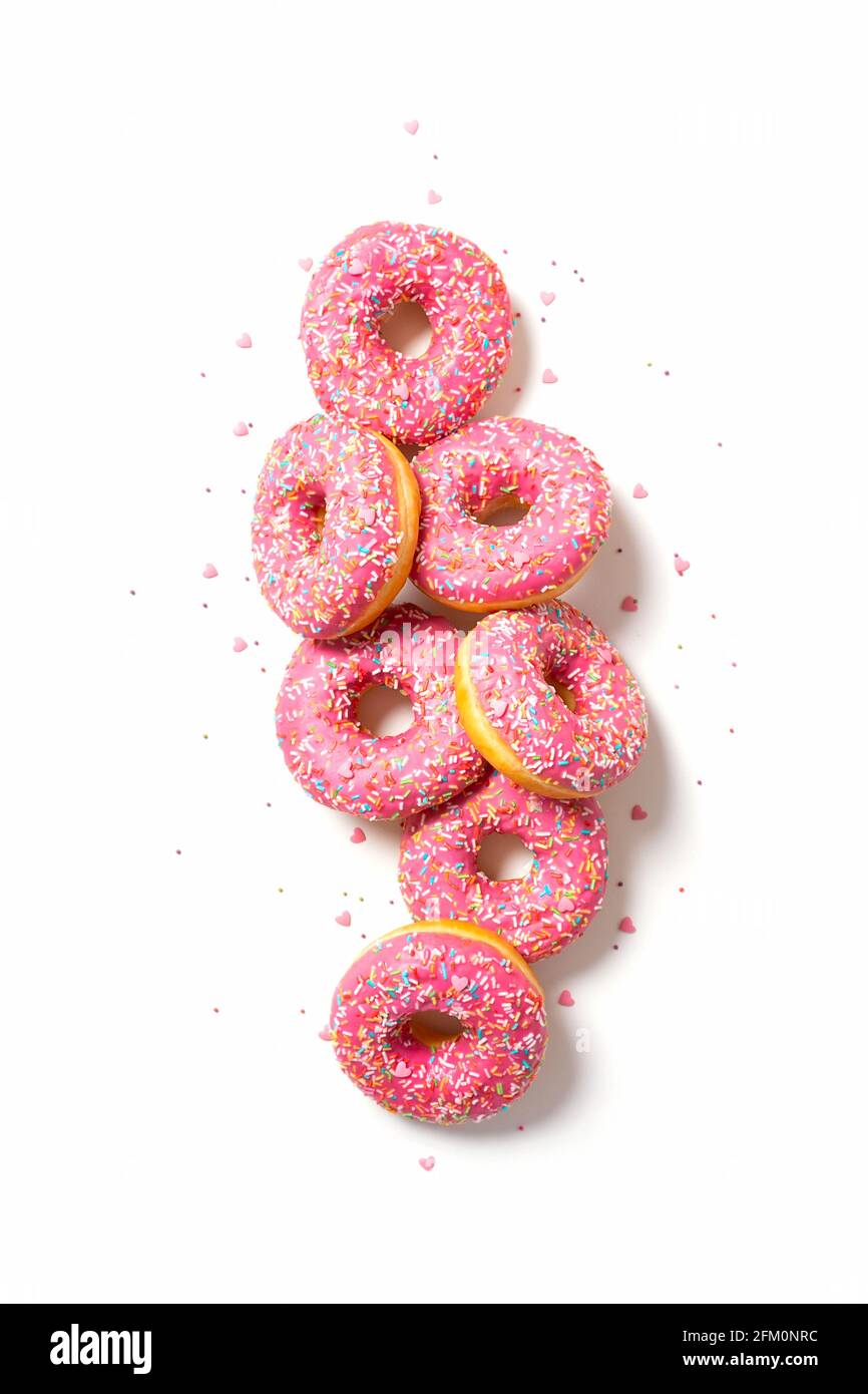 Amazing donuts isolated on white. Top view of yummy fresh homemade ...