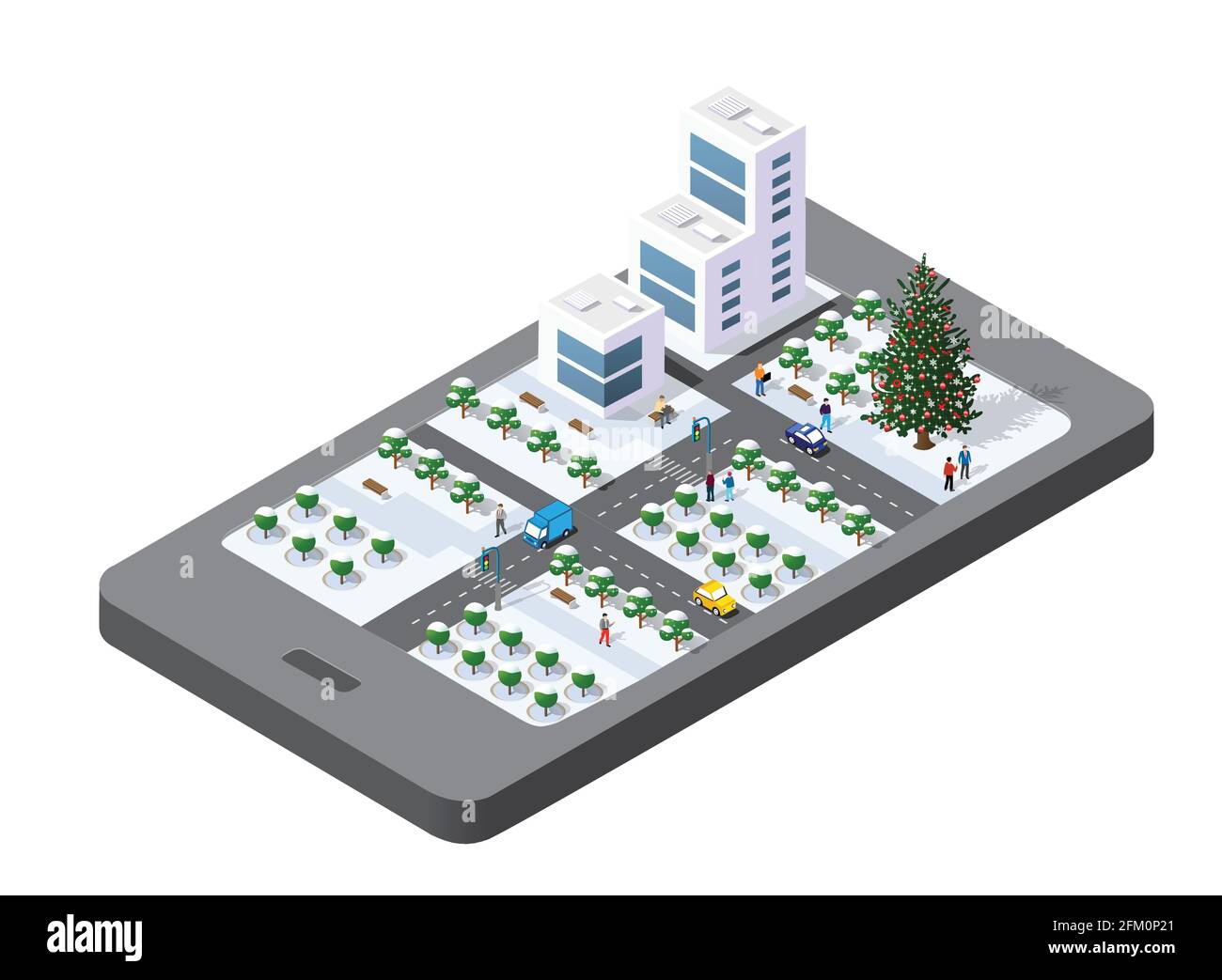 3D map of isometric city mobile phone on the street. Navigation ...