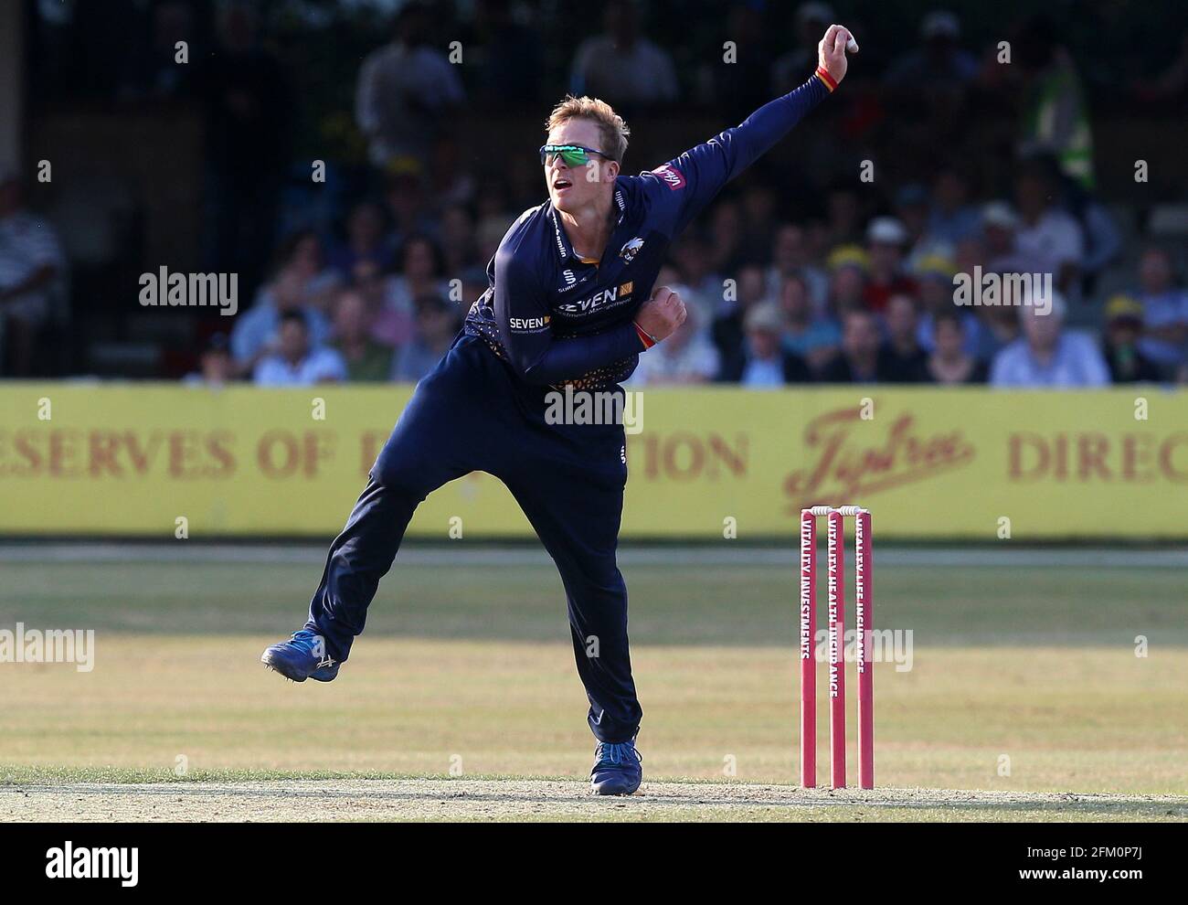 Simon Harmer in bowling action for Essex during Essex Eagles vs Sussex ...