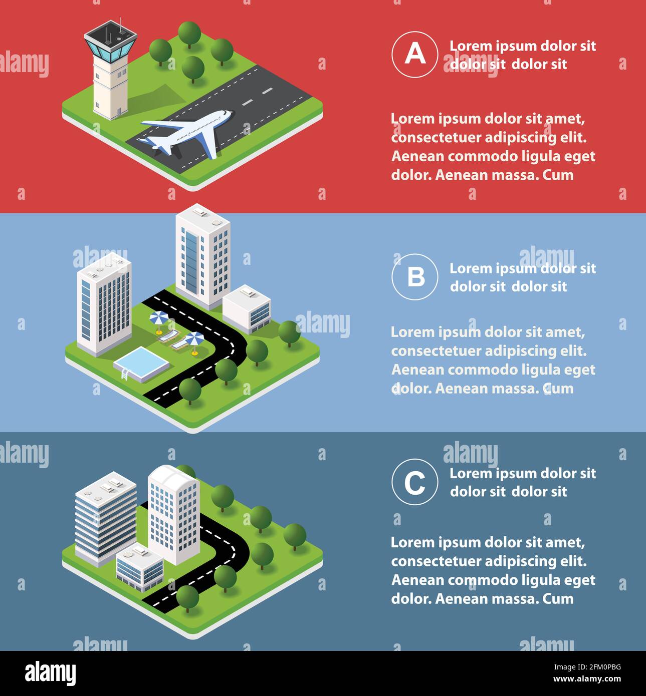 City infographics in isometric with skyscrapers, streets, and trees ...