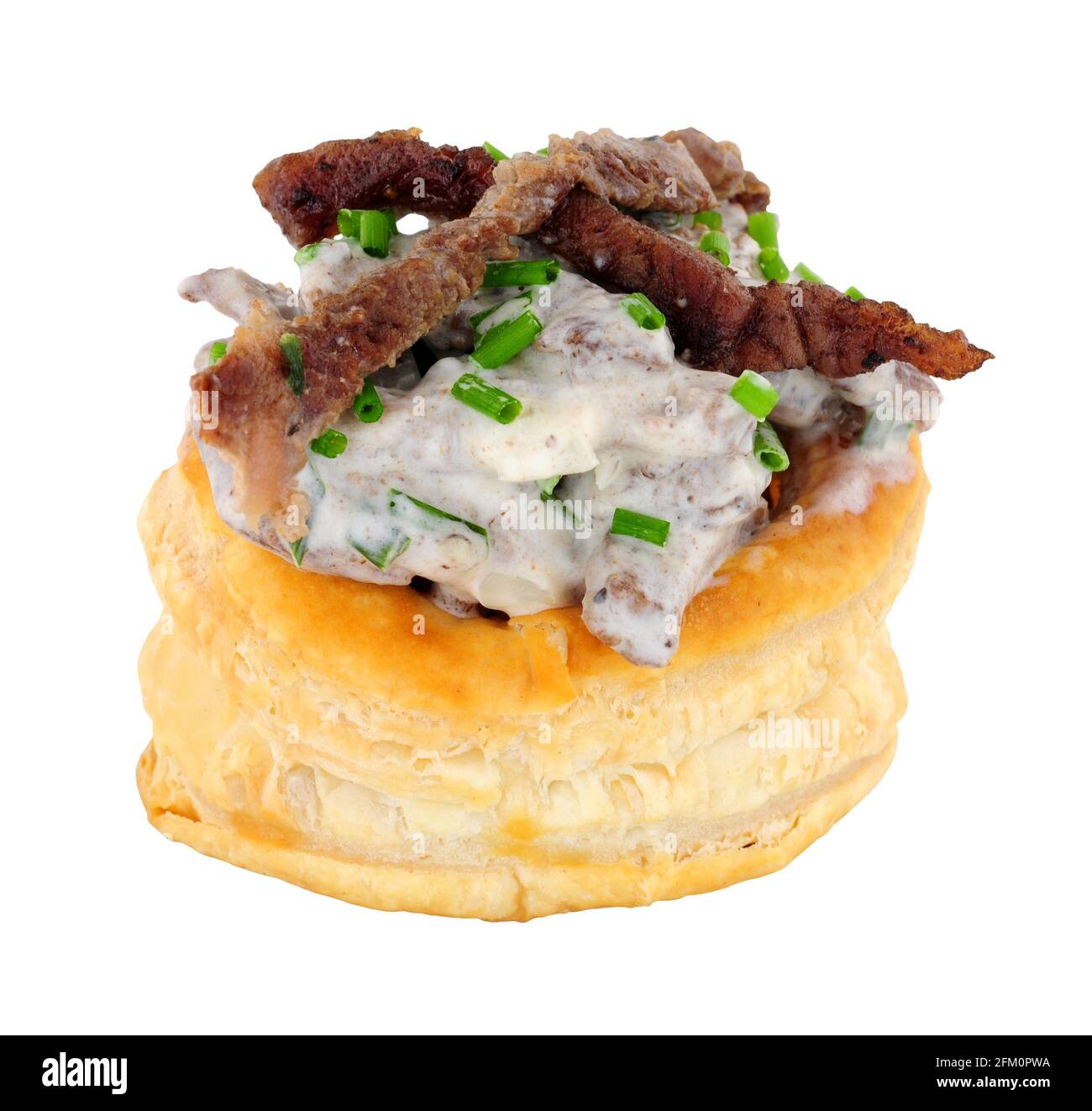 Beef puff pastry vol au vent with with soured cream and chives filling ...