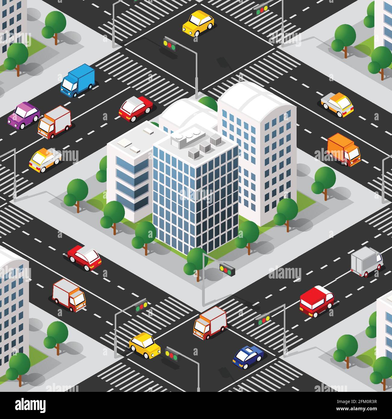 Urban isometric 3D illustration of city block with houses Stock Vector ...