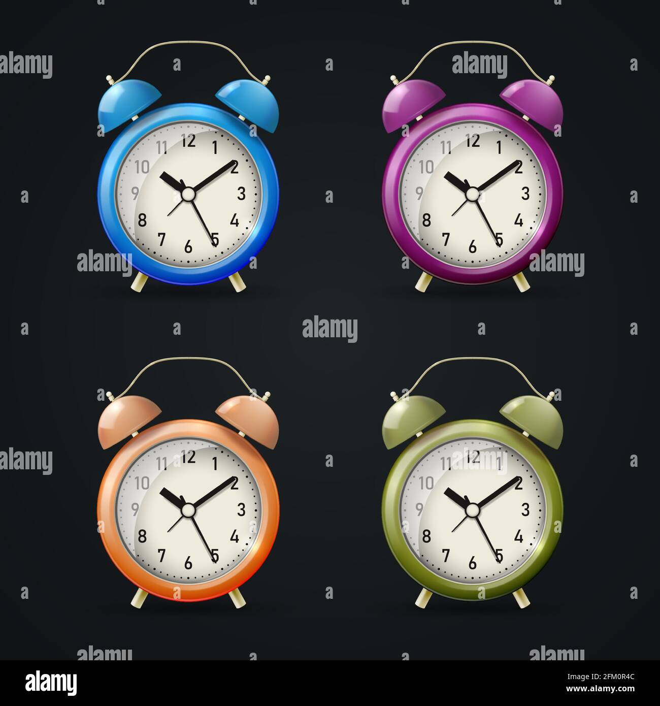 Set of realistic classic alarm clocks. Vector illustration Stock Vector ...