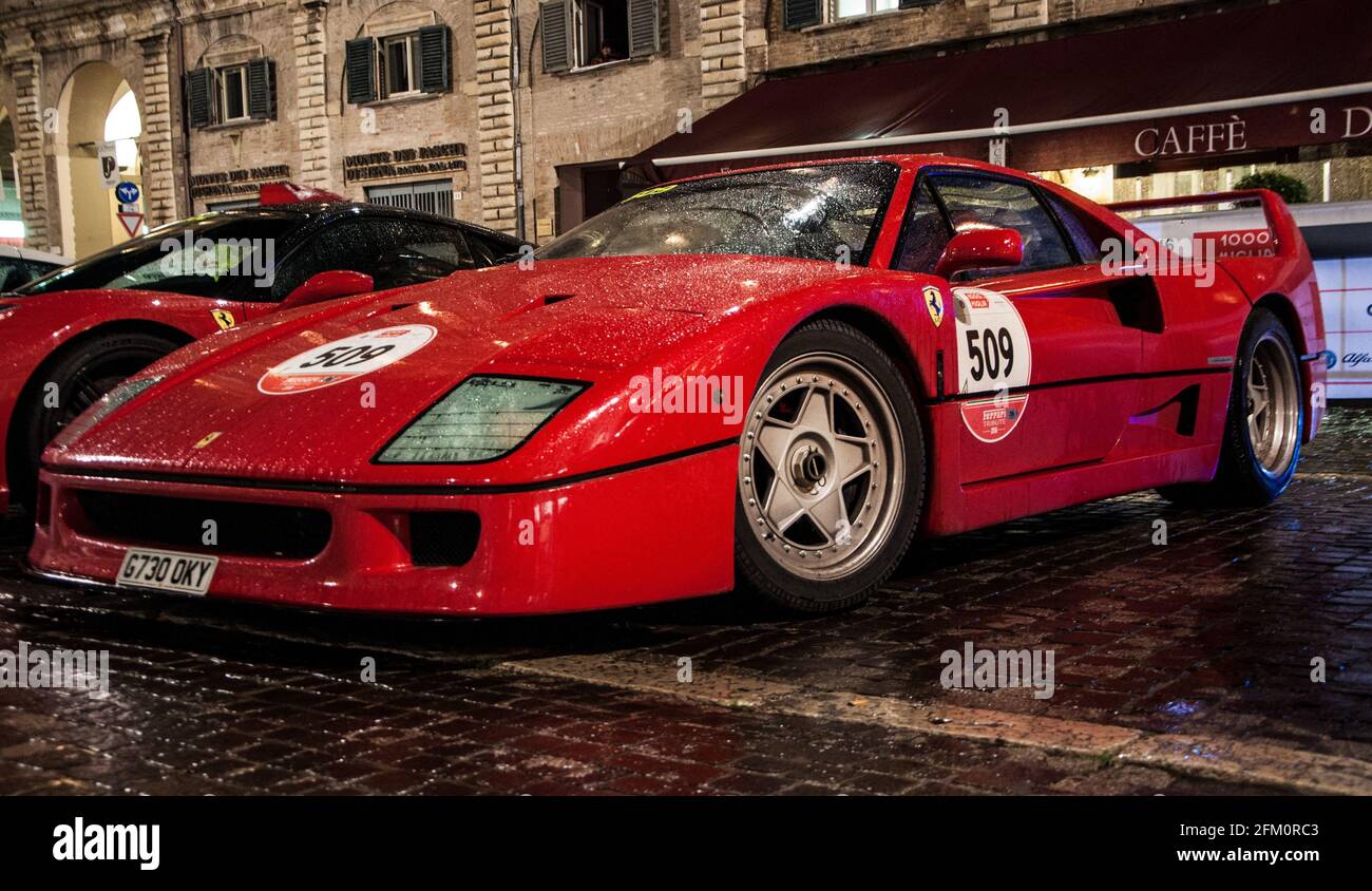 PESARO, ITALY - Mar 24, 2017: FERRARI f40 on an old racing car in rally ...