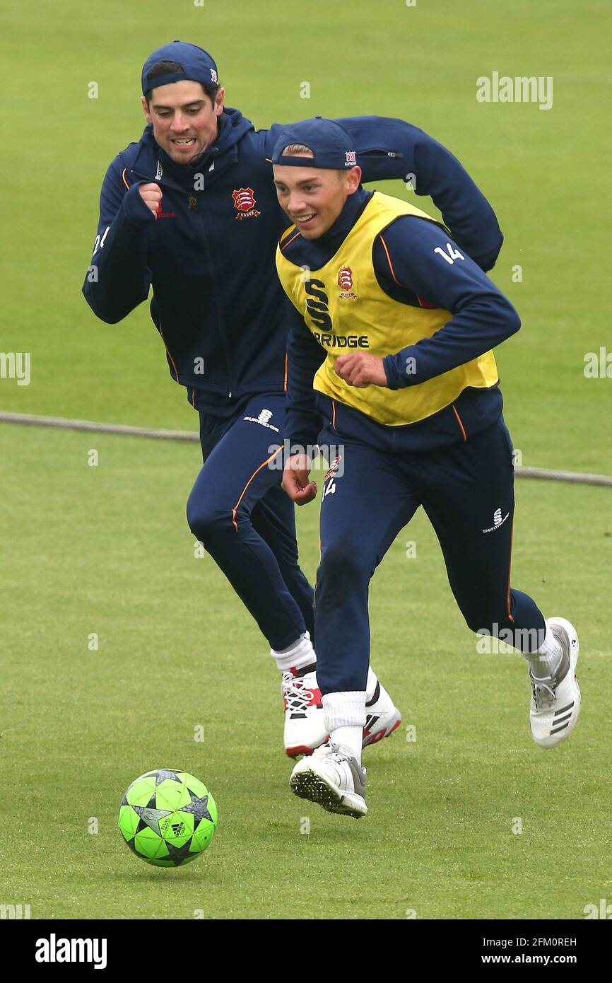 Alastair Cook and Aaron Beard of Essex play football ahead of Hampshire ...