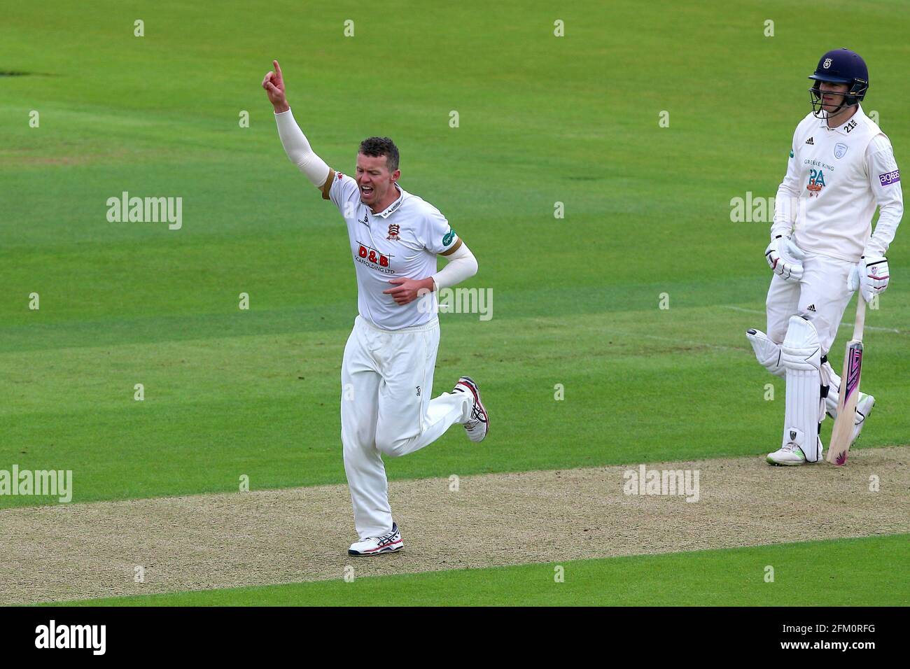 Peter Siddle of Essex celebrates taking the wicket of Joe Weatherley ...