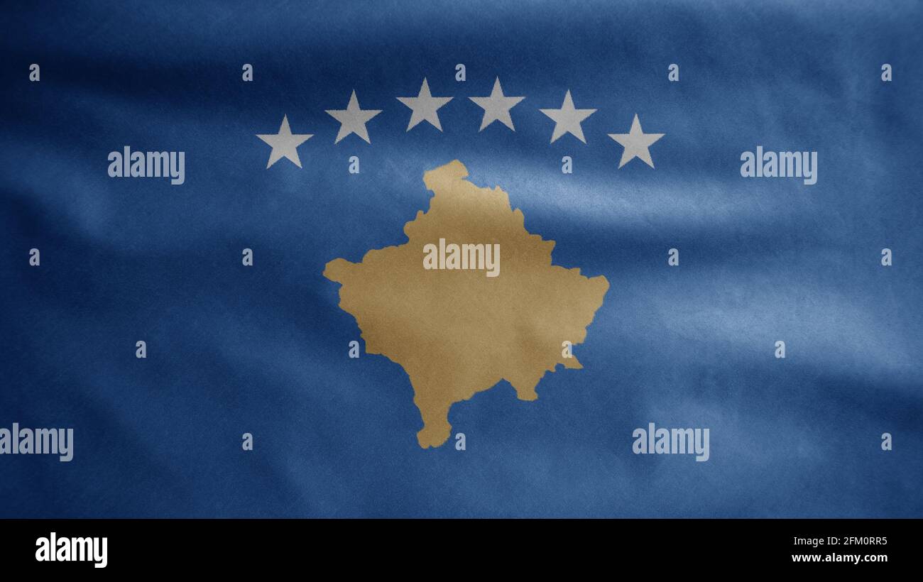 Kosovan flag waving in the wind. Close up of Kosovo banner blowing ...