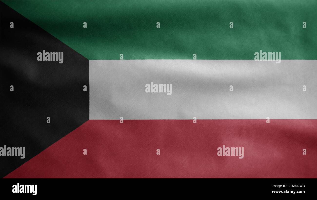 Kuwaiti flag waving in the wind. Close up of Kuwait banner blowing ...
