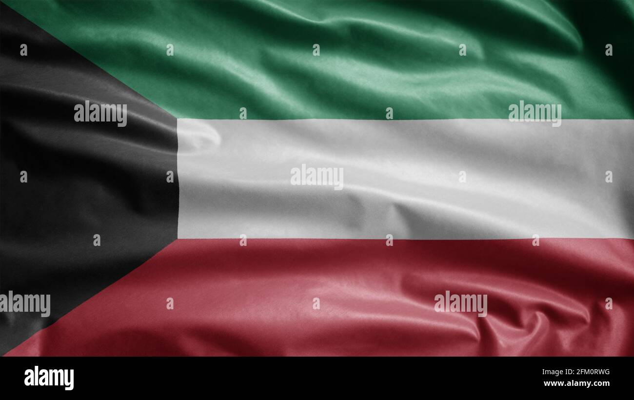 Kuwaiti flag waving in the wind. Close up of Kuwait banner blowing ...