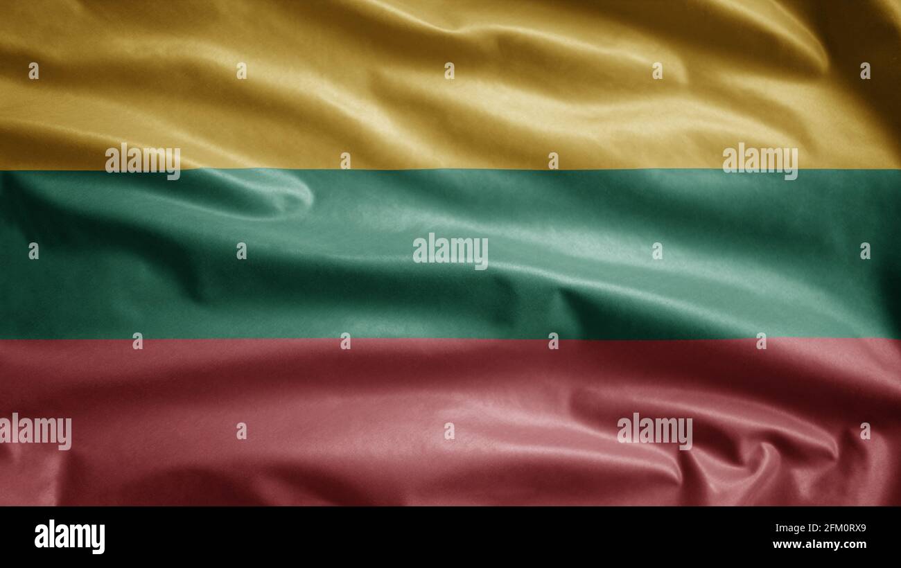 Lithuanian flag waving in the wind. Close up of Lithuaniastate banner ...