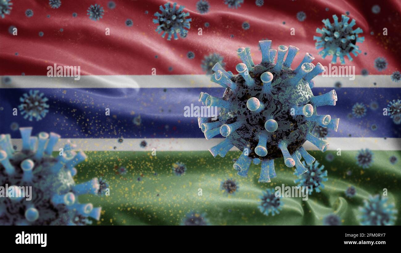 3D, Gambian flag waving with coronavirus outbreak infecting respiratory ...